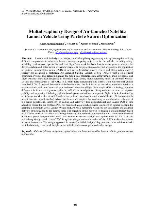 (PDF) Multidisciplinary Design of Air-launched Satellite Launch Vehicle Using Particle Swarm ...