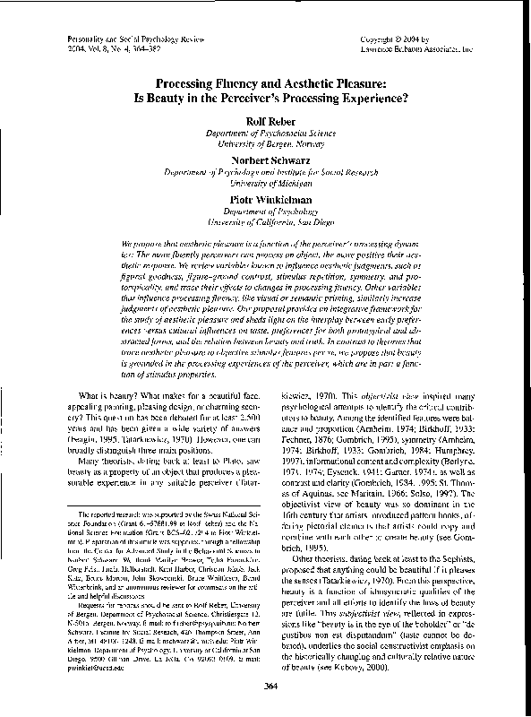 (PDF) Processing fluency and aesthetic pleasure: Is beauty in the ...