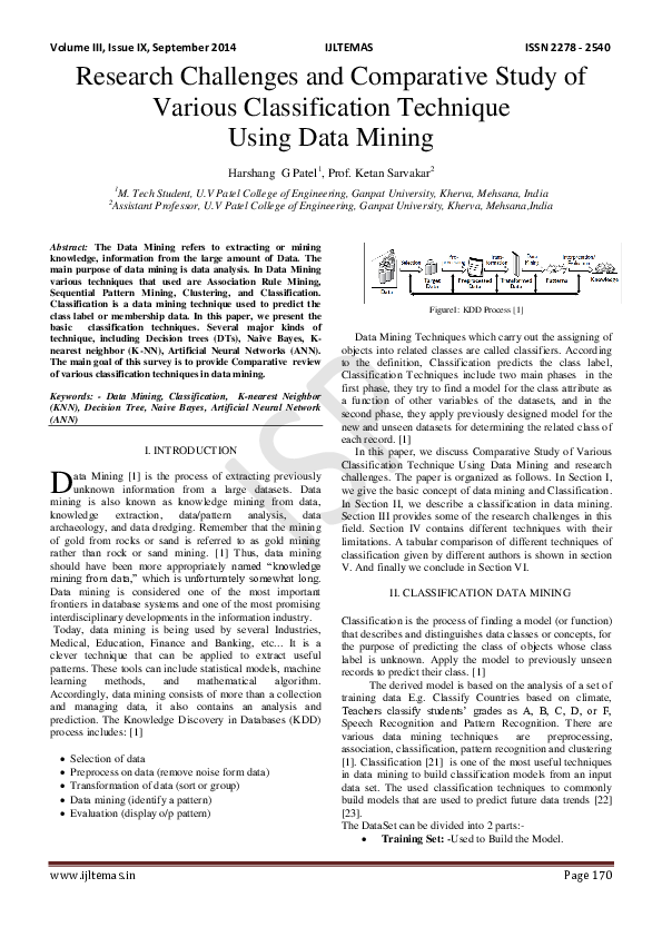 (PDF) Research Challenges and Comparative Study of Various ...