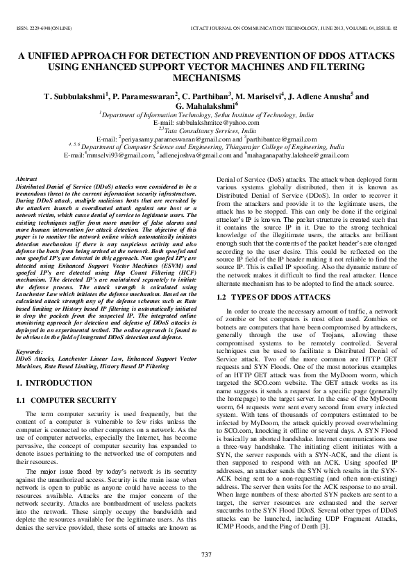 Pdf A Unified Approach For Detection And Prevention Of Ddos Attacks Using Enhanced Support