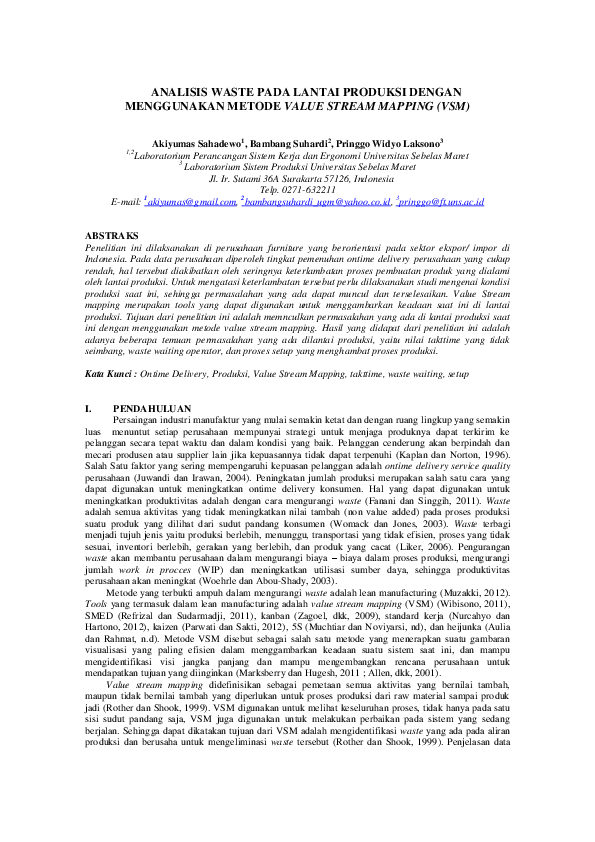 (PDF) Analisis Waste Pada Lantai Produksi Dengan Menggunakan Value Stream Mapping