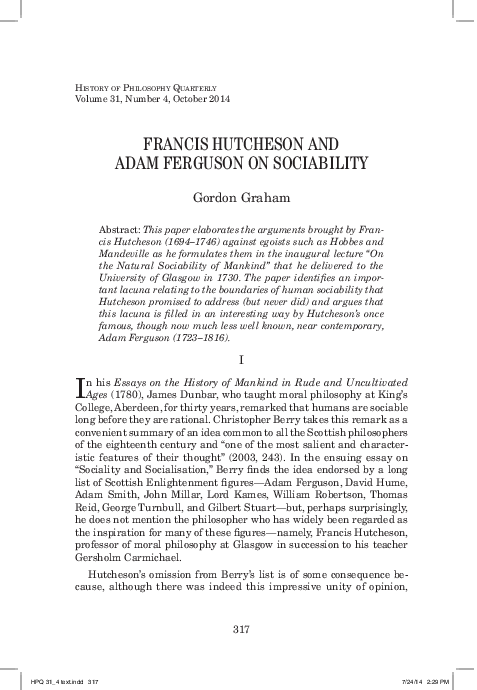 (PDF) Francis Hutcheson and Adam Ferguson on Sociability