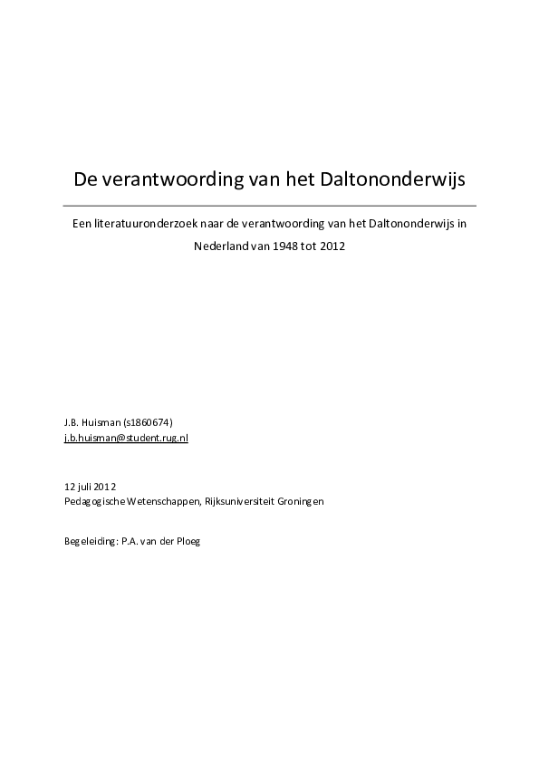 (PDF) De Verantwoording van het Daltononderwijs: een ...