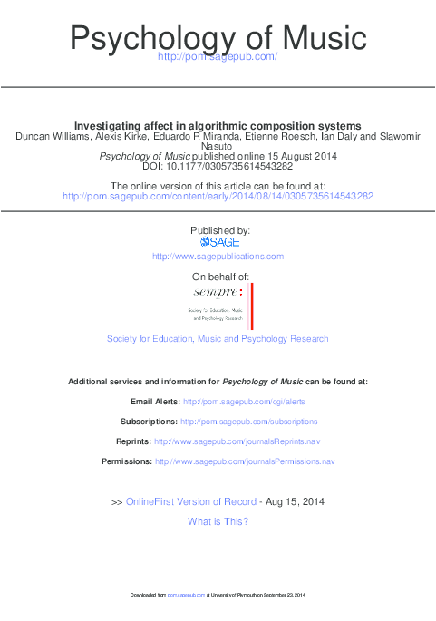 (PDF) Investigating affect in algorithmic composition systems