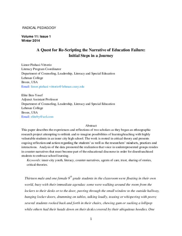 (PDF) A Quest for Re-Scripting the Narrative of Education Failure