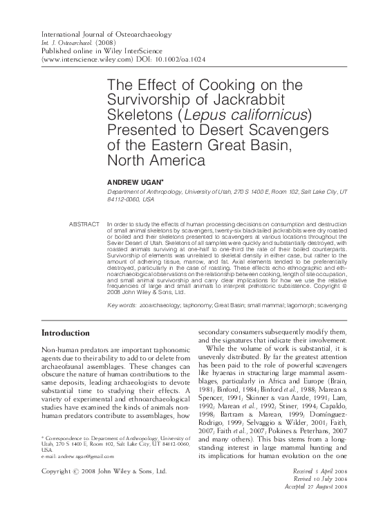 (PDF) The Effect of Cooking on the Survivorship of Jackrabbit Skeletons ...