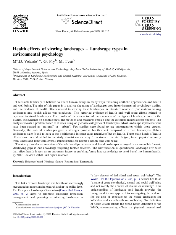 (PDF) Health effects of viewing landscapes – Landscape types in ...