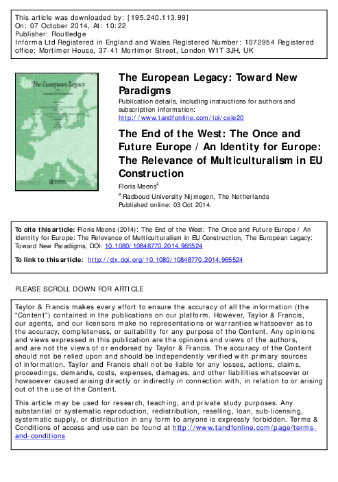 (PDF) An Identity for Europe: The Relevance of Multiculturalism in EU ...