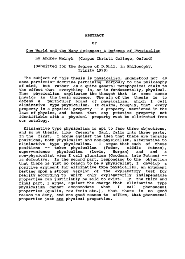 (PDF) One world and the many sciences: a defence of physicalism (Oxford ...