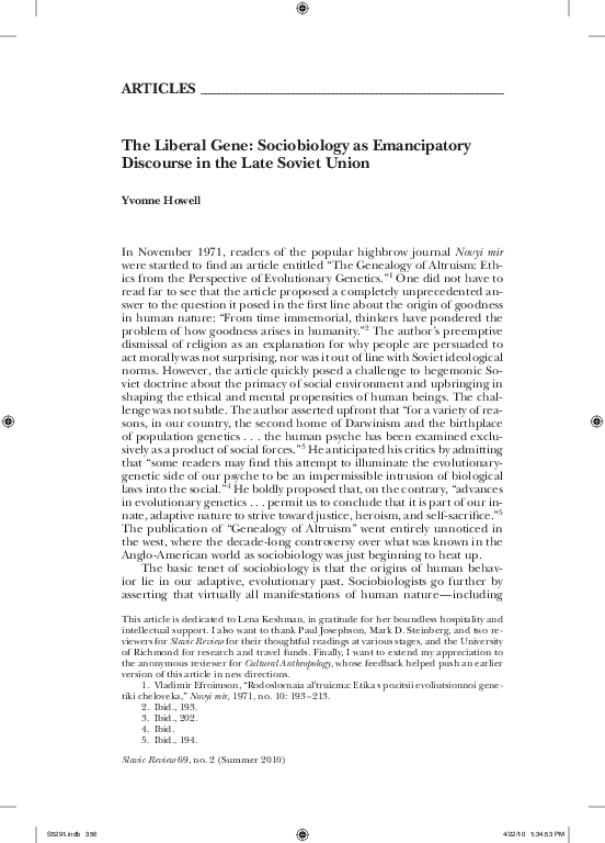 (PDF) The Liberal Gene: Soviet Sociobiology as Emancipatory Discourse ...