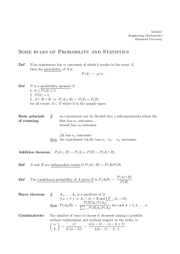 (PDF) Some rules of Probability and Statistics