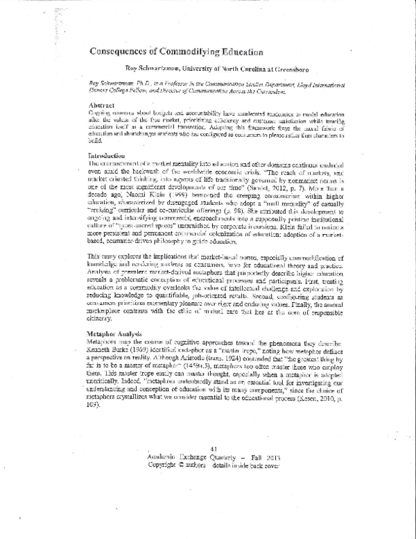 (PDF) Consequences of commodifying education