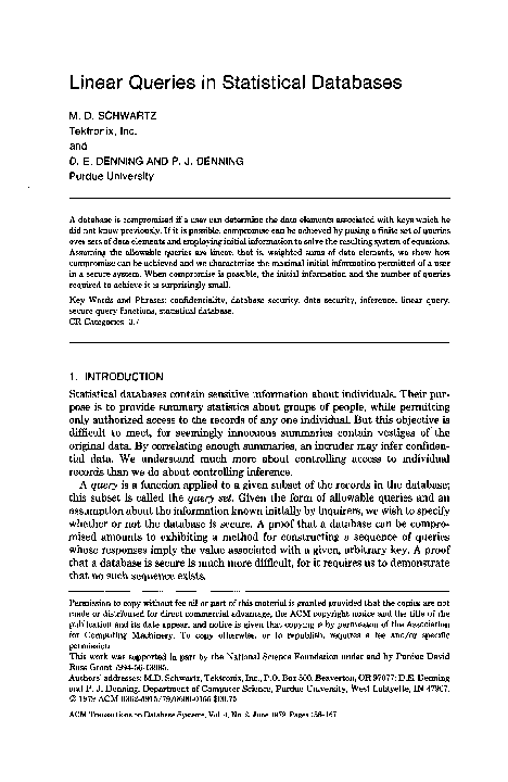 (PDF) Linear queries in statistical databases