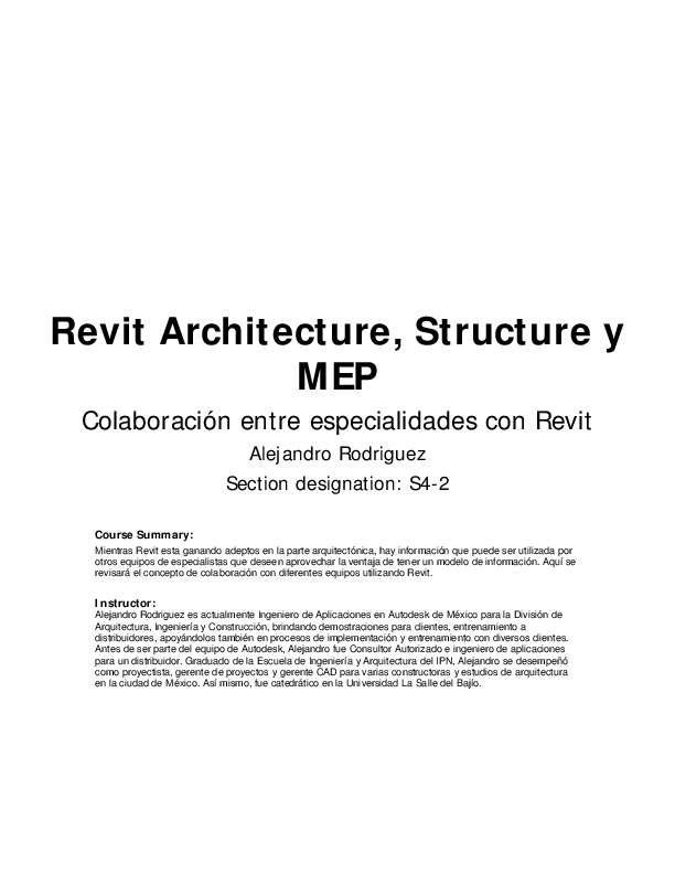 (PDF) Revit Architecture, Structure y MEP Colaboración entre especialidades con Revit Course Summary