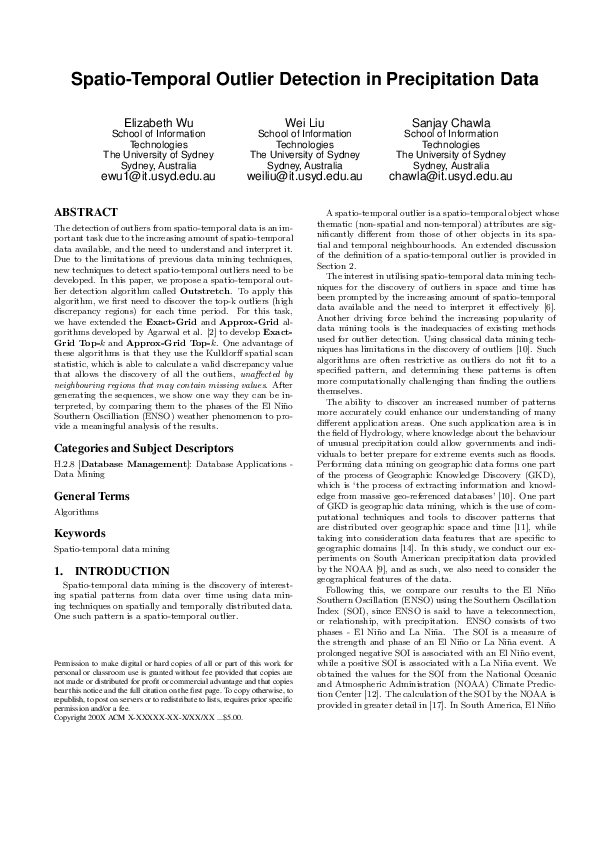 Pdf Spatio Temporal Outlier Detection In Precipitation Data