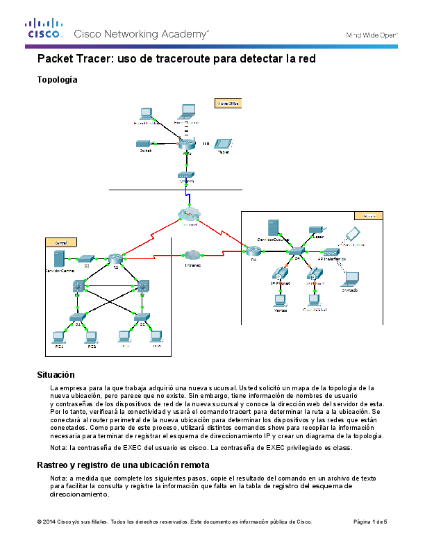 (PDF) Packet Tracer: uso de traceroute para detectar la red