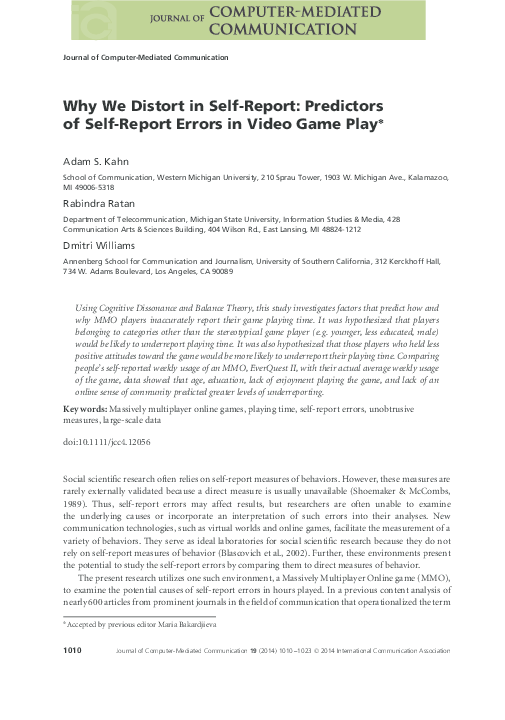 (PDF) Why We Distort in Self-Report: Predictors of Self-Report Errors ...