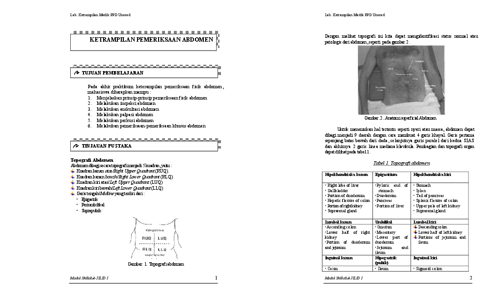 (PDF) Lab. Ketrampilan Medik PPD Unsoed KETRAMPILAN PEMERIKSAAN ABDOMEN