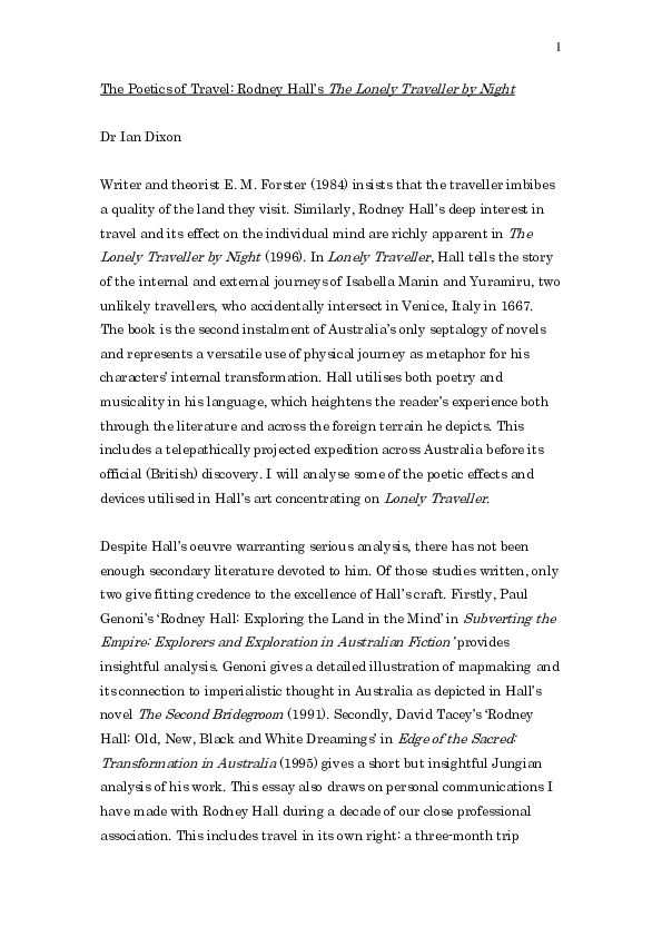 (PDF) The Poetics of Travel : Rodney Hall’s The Lonely Traveller by Night