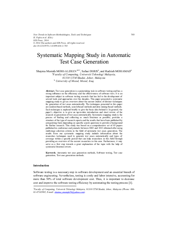 (PDF) Systematic Mapping Study in Automatic Test Case Generation
