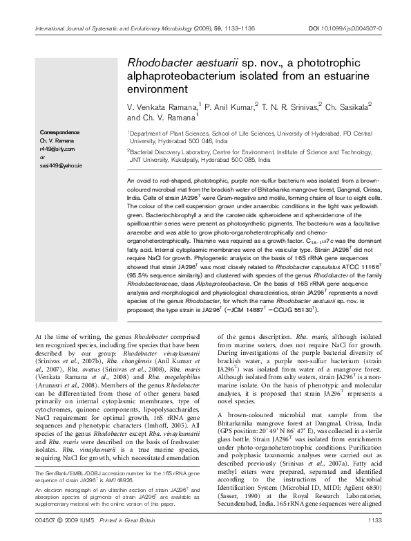 (PDF) Rhodobacter aestuarii sp. nov., a phototrophic ...
