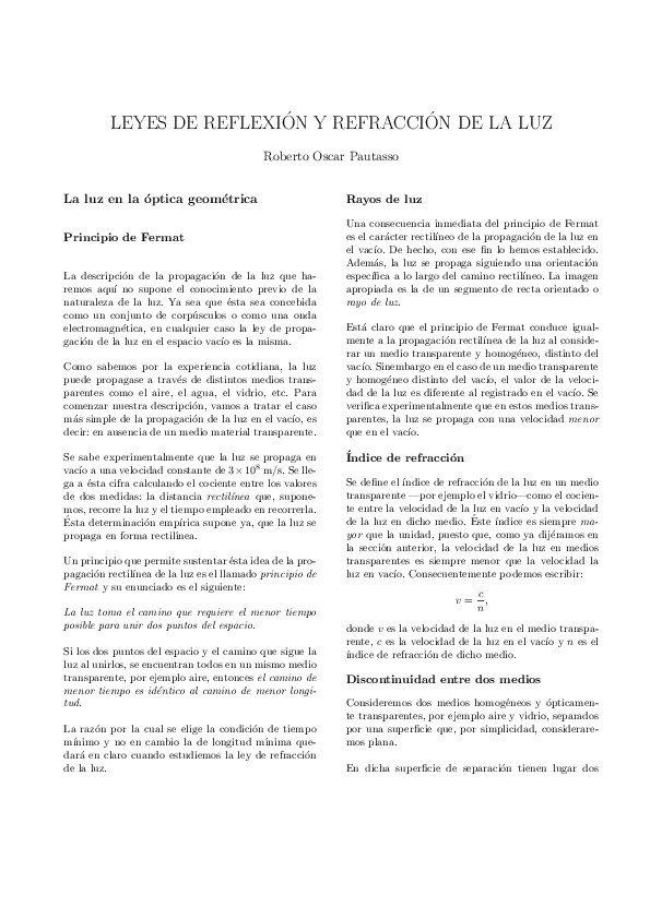 (PDF) LEYES DE REFLEXION Y REFRACCION DE LA LUZ