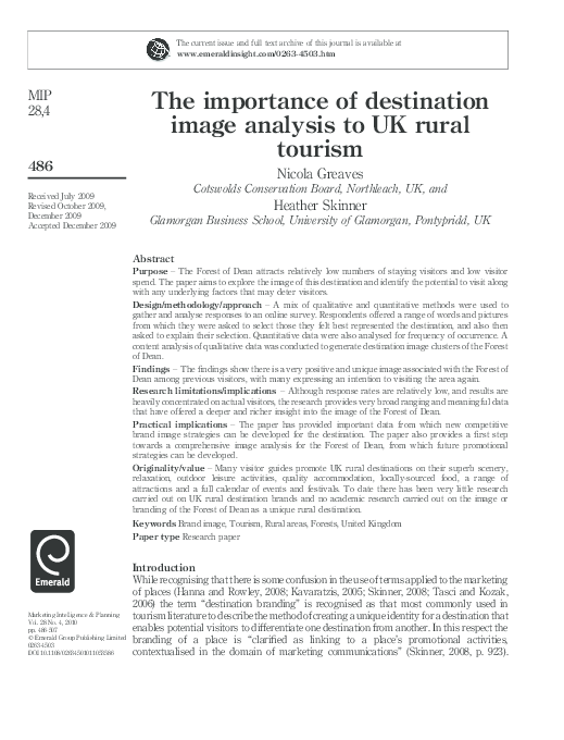 (PDF) The importance of destination image analysis to UK rural tourism