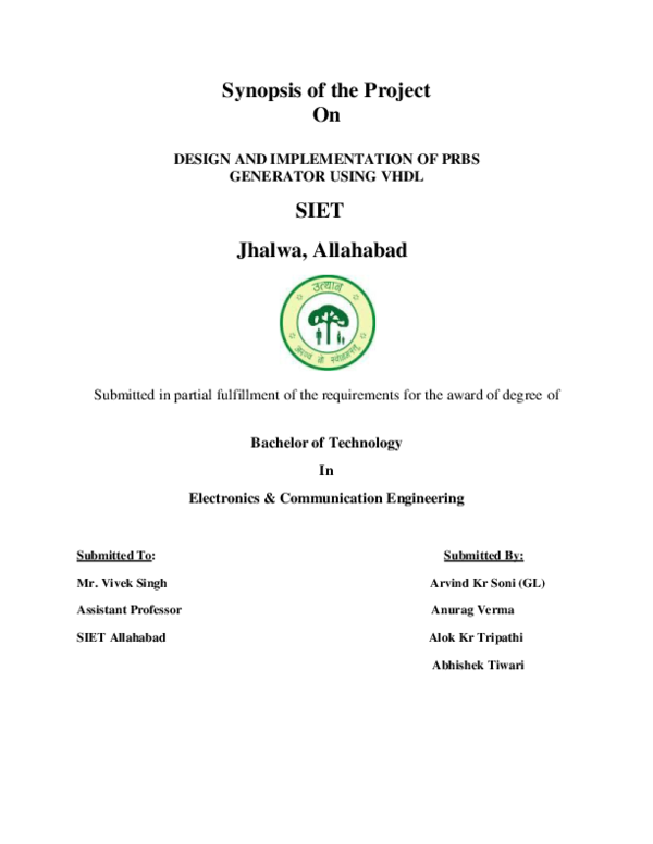 Doc Synopsis On The Project Of Design And Implementation Of Prbs