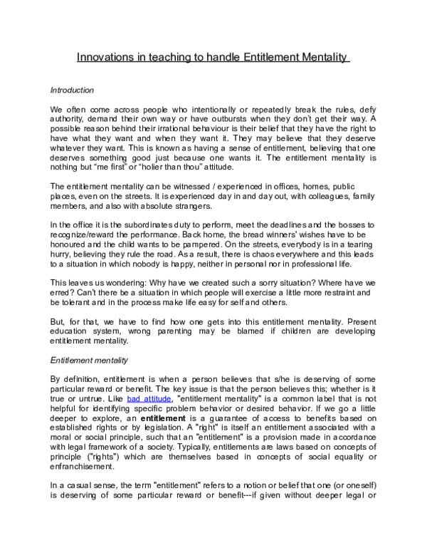 (DOC) ENTITLEMENT MENTALITY