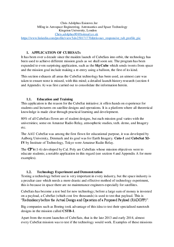 (PDF) Applications of CubeSats.PDF | Chris Chikadibia Esionwu ...
