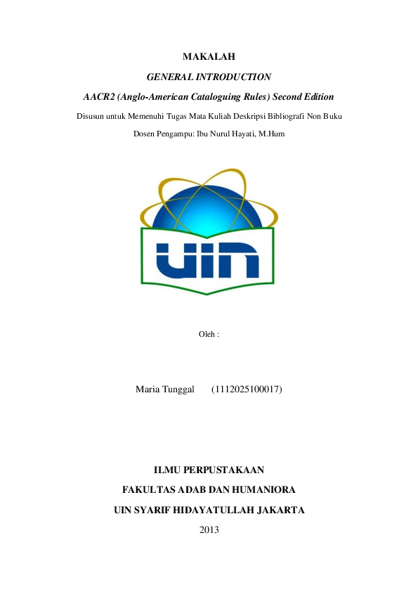 (PDF) General Introduction Anglo American Cataloging Rules (AACR) 2