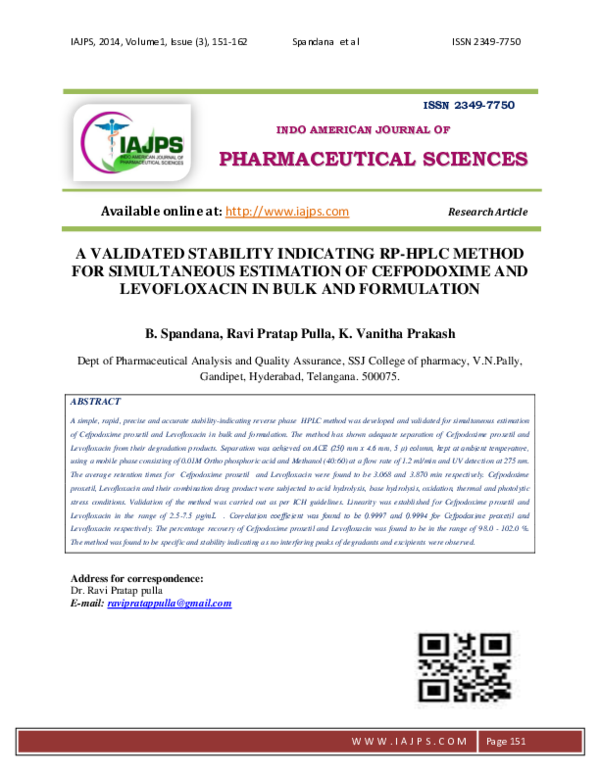 A VALIDATED STABILITY INDICATING RP-HPLC METHOD FOR SIMULTANEOUS ESTIMATION OF CEFPODOXIME AND ...