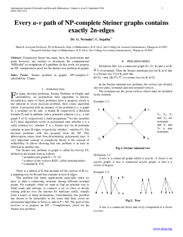 (PDF) Every u-v path of NP-complete Steiner graphs contains exactly 2n ...
