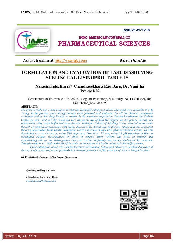 Doc Formulation And Evaluation Of Fast Dissolving Sublingual