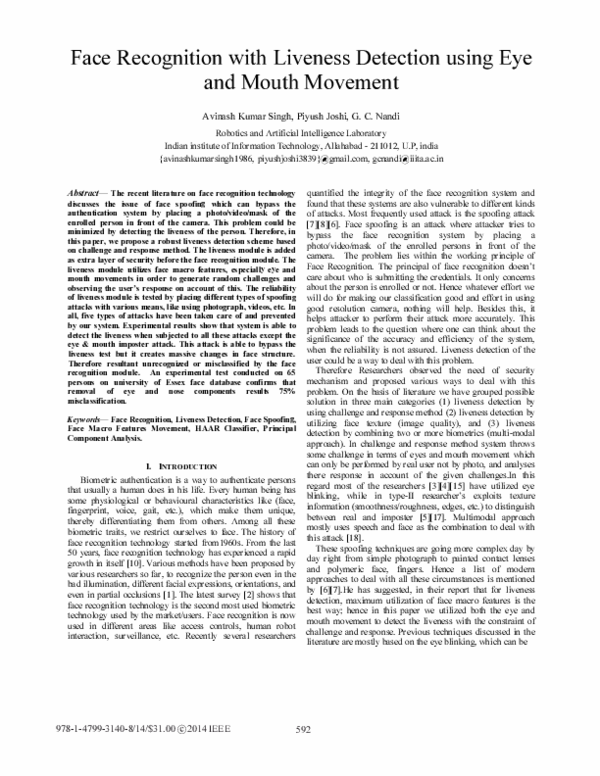 Pdf Face Recognition With Liveness Detection Using Eye And Mouth Movement