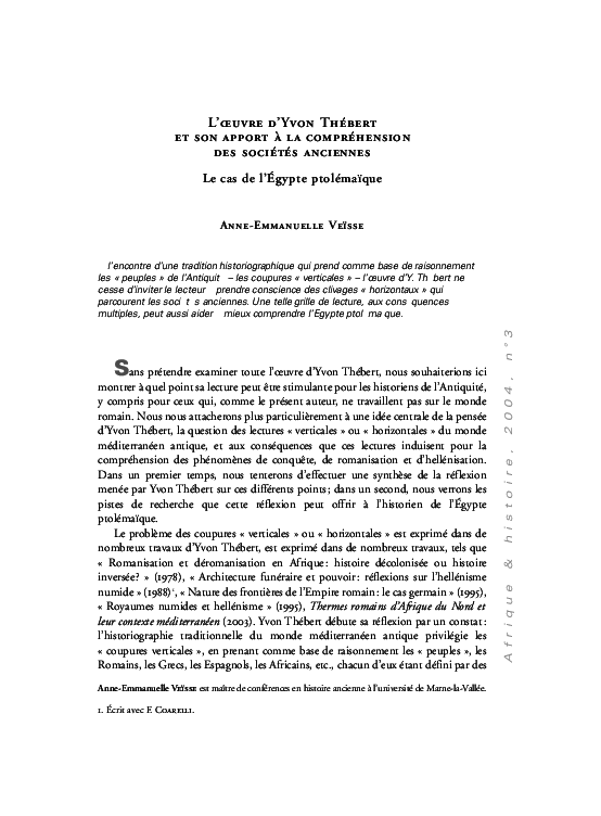 (PDF) « L’œuvre d’Yvon Thébert et son apport à la compréhension des ...
