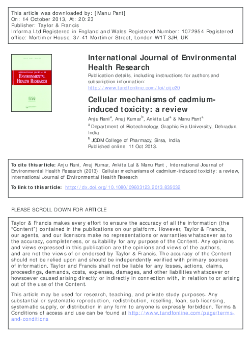(PDF) Cellular mechanisms of cadmium induced toxicity: a review