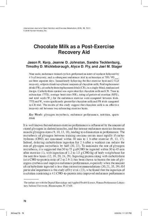 (PDF) Chocolate Milk as a Post-Exercise Recovery Aid