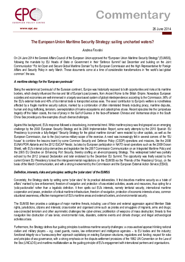 (PDF) The European Union Maritime Security Strategy: sailing uncharted ...