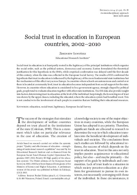 (PDF) Social trust in education in European countries, 2002–2010