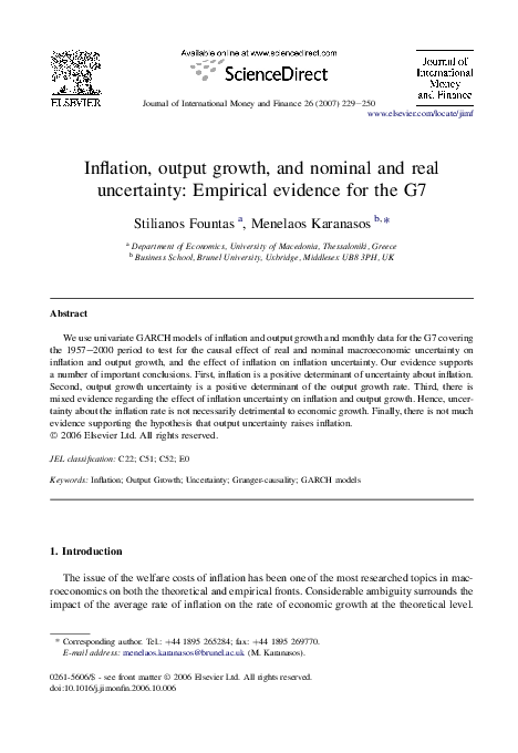 (PDF) Inflation, output growth, and nominal and real uncertainty: empirical evidence for the G7