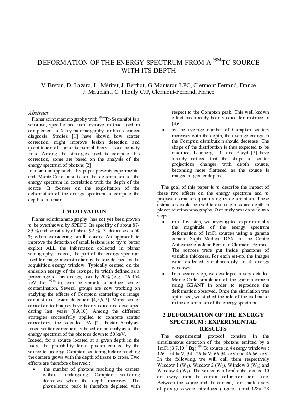 (PDF) DEFORMATION OF THE ENERGY SPECTRUM FROM A 99MTC SOURCE WITH ITS DEPTH