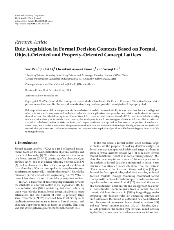 Pdf Rule Acquisition In Formal Decision Contexts Based On Formal Object Oriented And Property
