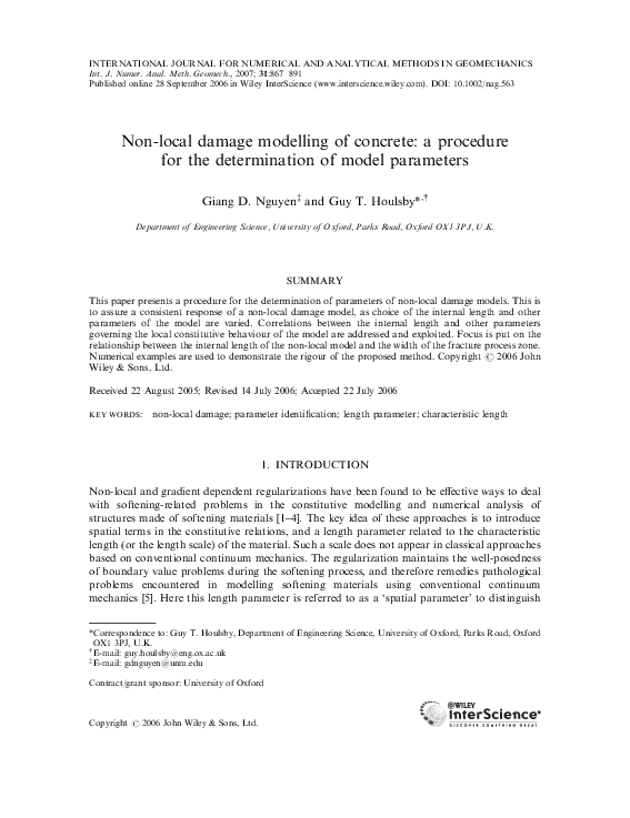 (PDF) Non-local damage modelling of concrete: a procedure for the determination of model parameters