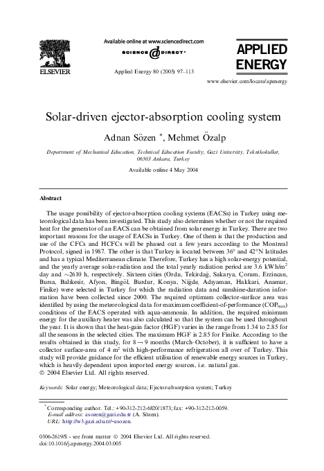 (PDF) Solar-driven ejector-absorption cooling system