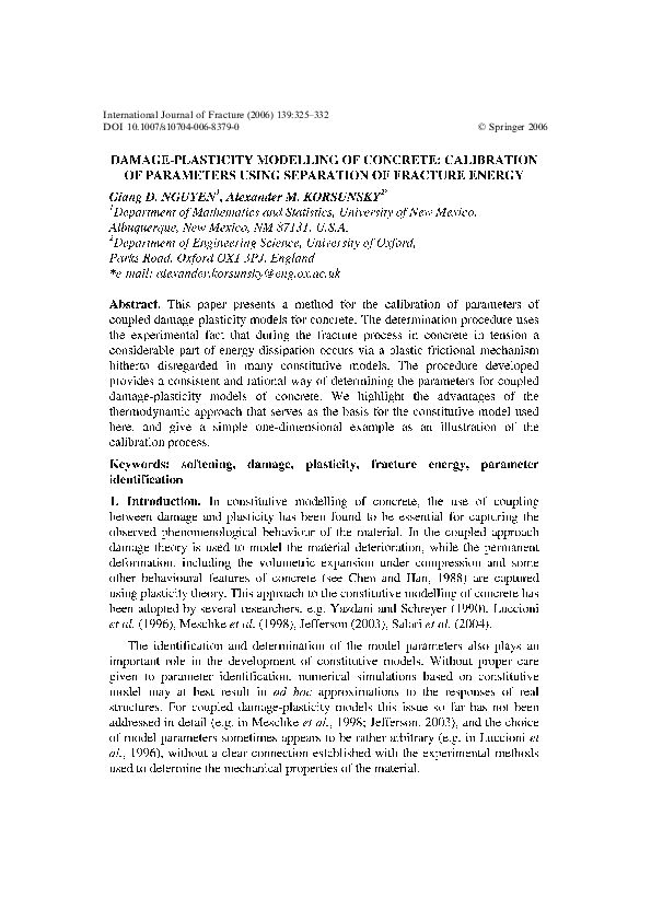 (PDF) Damage-plasticity modelling of concrete: calibration of ...