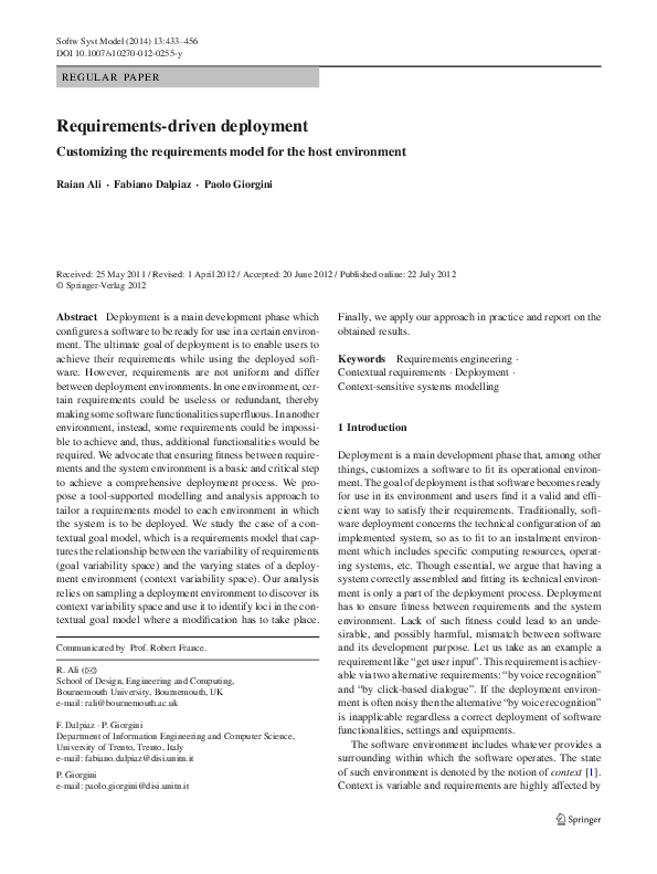 (PDF) Requirements-driven deployment