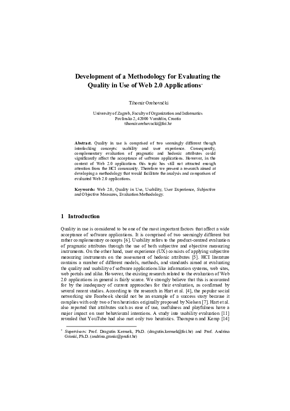 Pdf Development Of A Methodology For Evaluating The Quality In Use Of Web 20 Applications