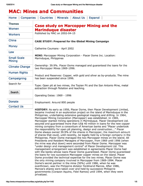 (PDF) Case study on Marcopper ...the Marinduque disaster
