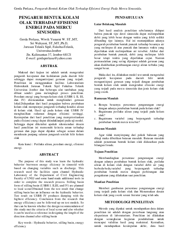 (PDF) Pengaruh Bentuk Kolam Olak Terhadap Efisiensi Energi Pada Mercu ...